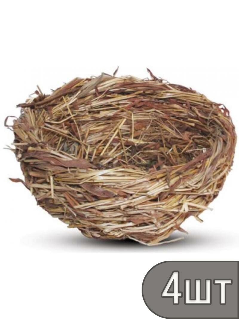 Triol Набор 4 шт Гнездо NATURAL для птиц из луговых трав, d11*4,5см