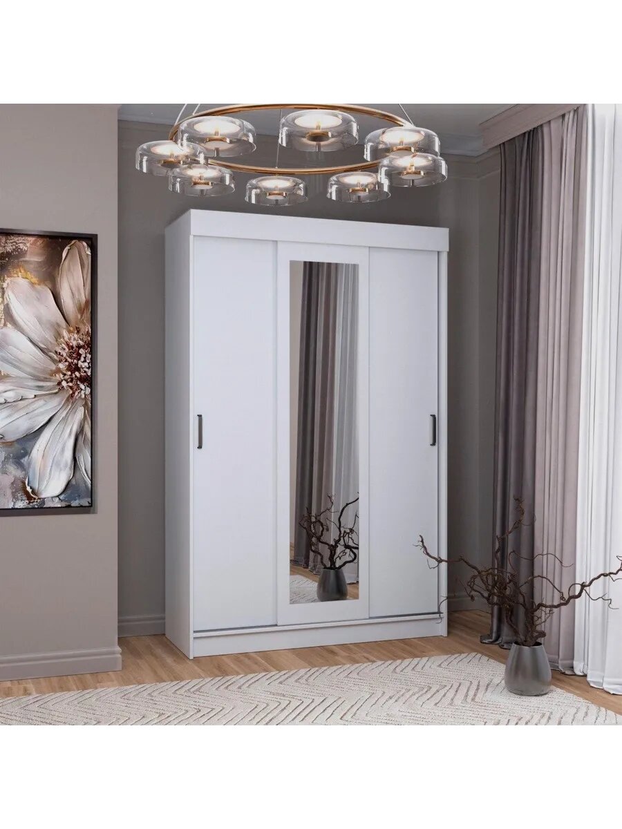 Шкаф-купе, ЛДСП, современный стиль, напольный, с зеркалом, раздвижные двери, цвет белый