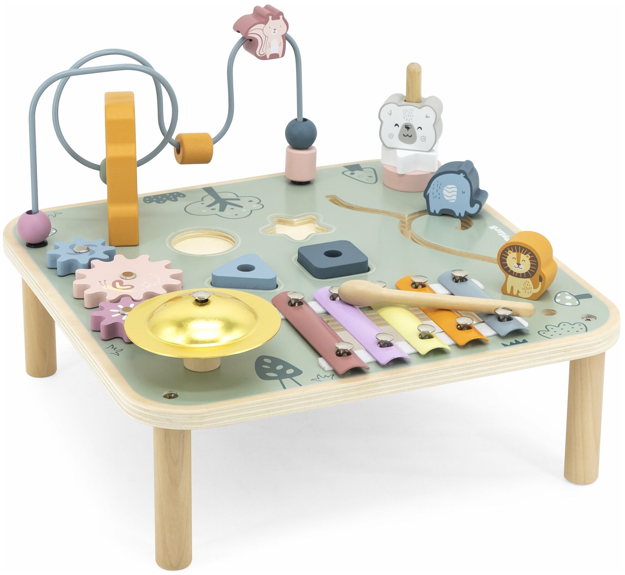 Развивающий стол-лабиринт Viga Toys PolarB с фигурками животных, ксилофоном и шестеренками, 44083