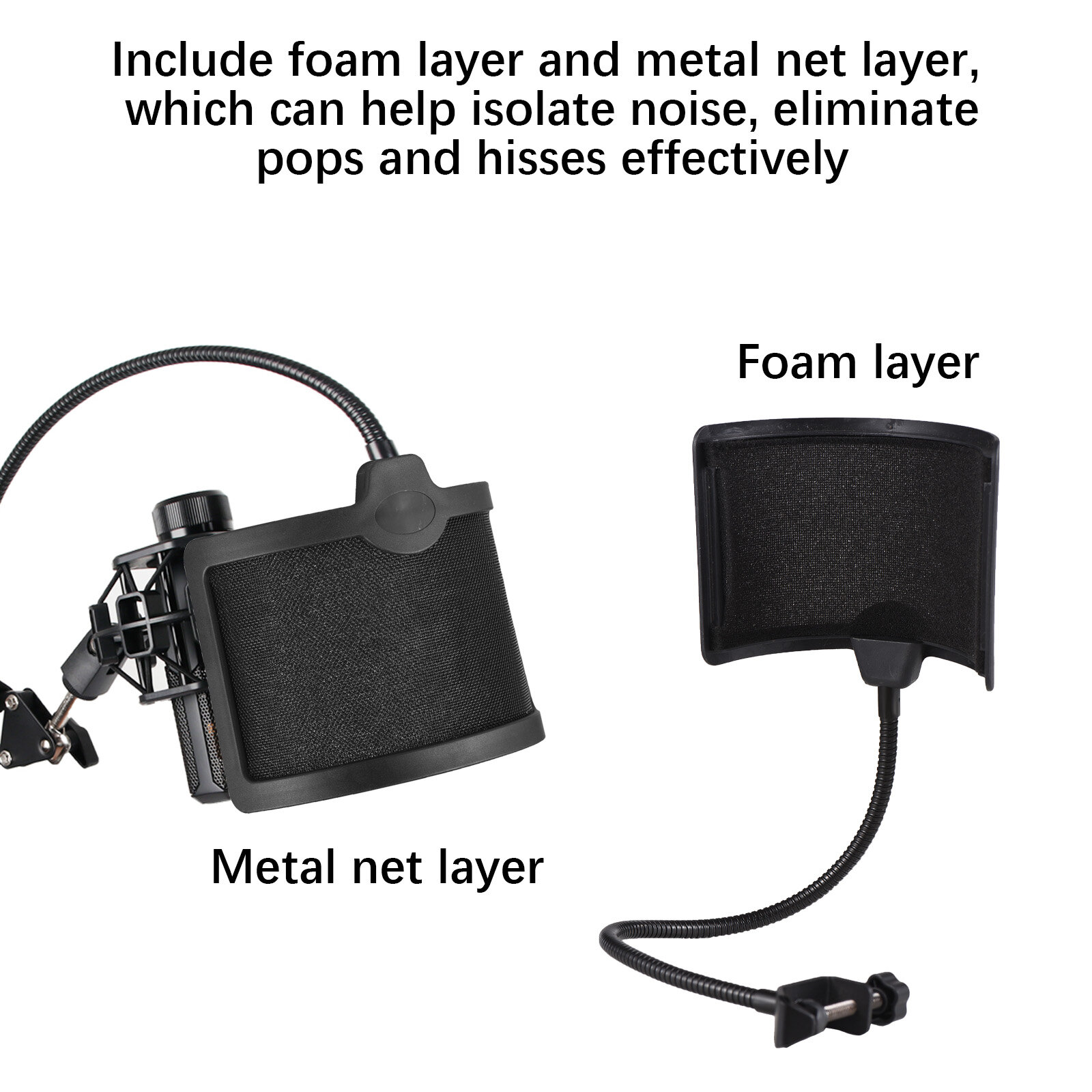Поп-фильтр U-типа Bop Net с гибким стержнем, акустический фильтр, микрофон, специальный ветрозащитный экран, ветрозащитный экран, студийный микрофонный щиток Isola