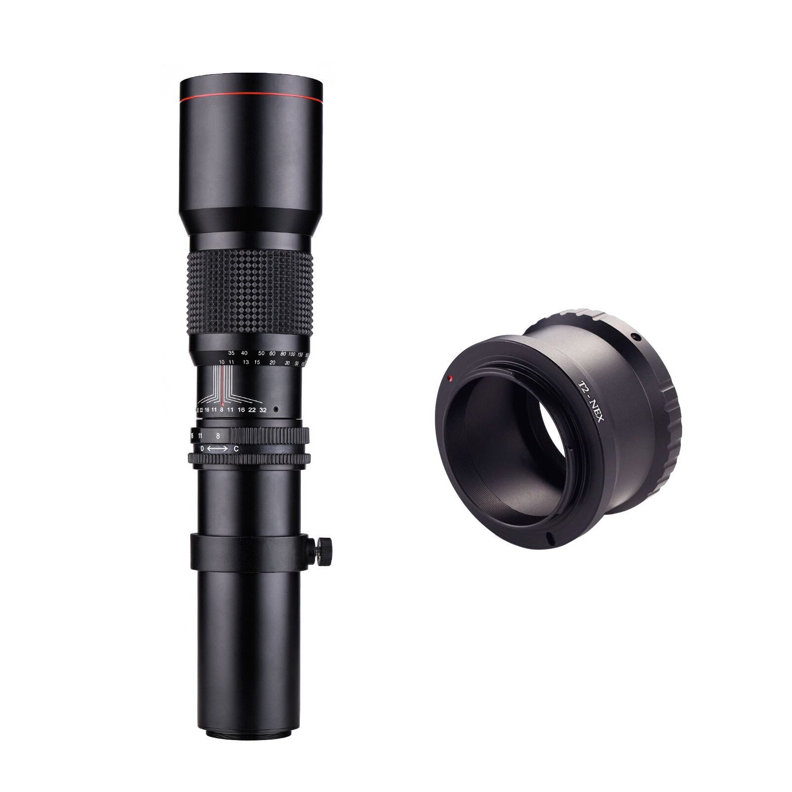 Объектив с фокусным расстоянием 500 мм, диафрагма F/8.0-32, многослойное покрытие, супер телеобъектив, ручное увеличение + адаптер T-Mount для крепления на камерах NEX E-Mount, комплект замены для Sony A9 A7 A7R A7S A5000 A6000 A6500 NEX-7 NEX-5 NEX-6.