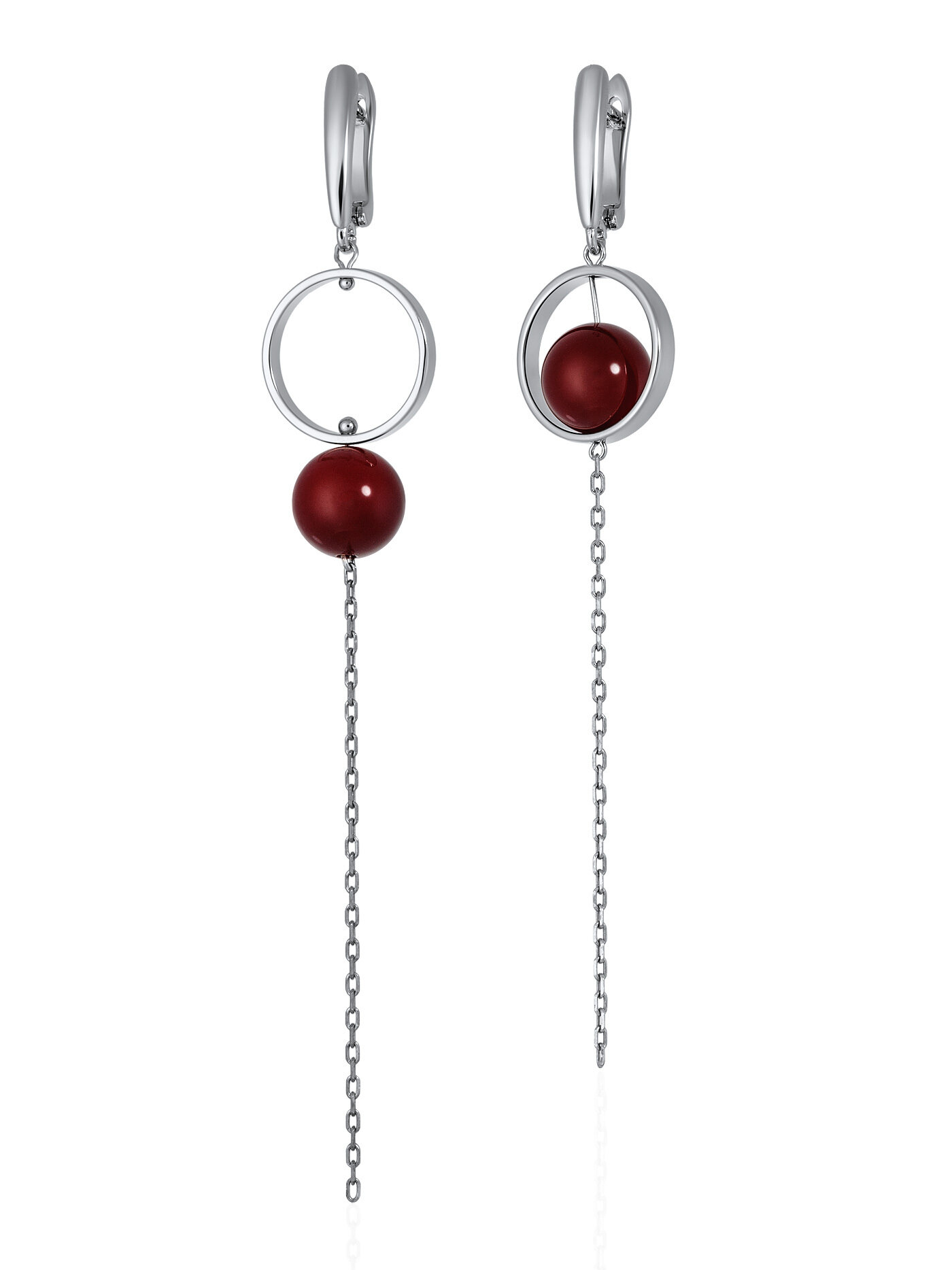 Серьги непарные, рубеллит