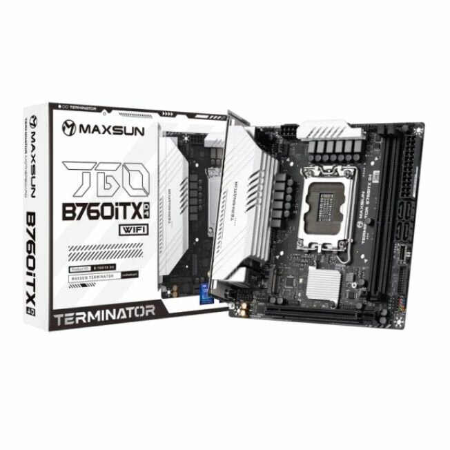 Материнская плата MAXSUN MS-Terminator B760ITX D4 WIFI (MS-TERMINATOR B760ITX D4 WIFI) - LGA 1700, Intel B760, 2хDDR4, 1хPCI-Ex16, 2хМ.2, Mini-ITX