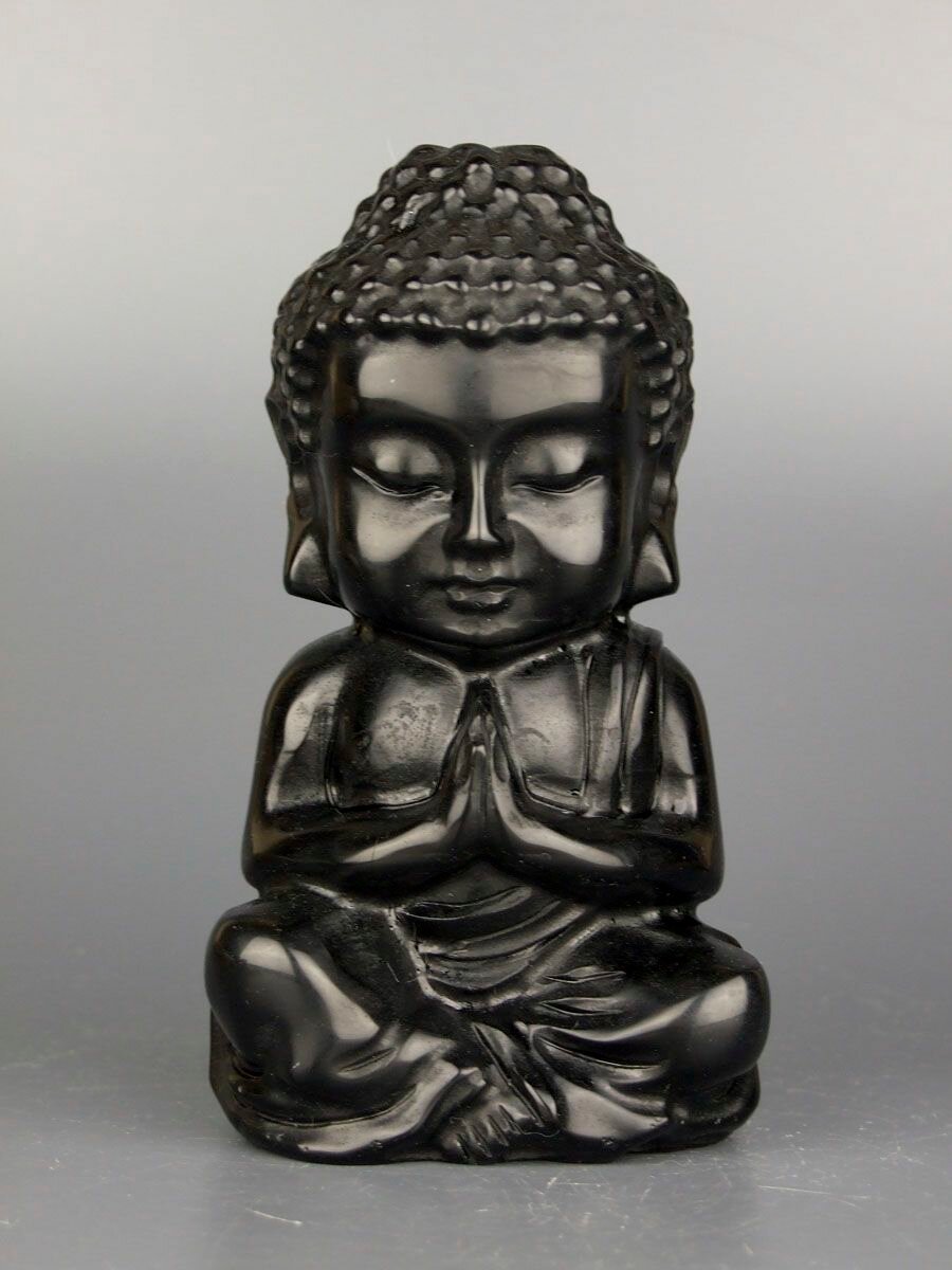 Статуэтка Будда большая 15 см, вес 900 гр из натурального камня Обсидиан / Будда ребенок малыш