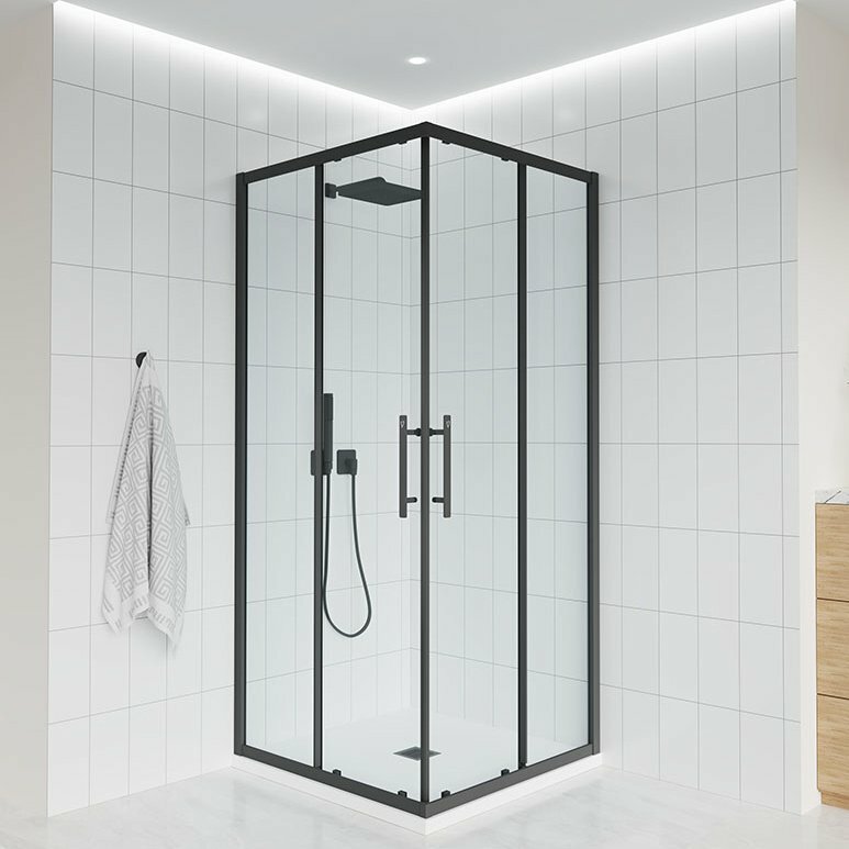 Душевой уголок Veconi Evo 300 B 110х80 см, профиль матовый черный, стекло прозрачное