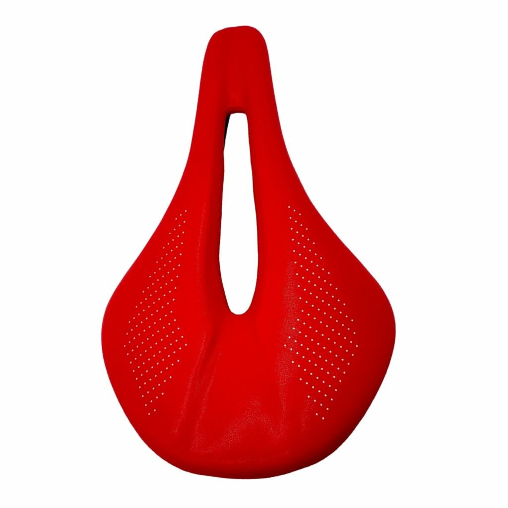 Велосипедное седло, Полностью углеродное седло с кожаной обивкой для шоссейных и горных велосипедов - красное 155 мм