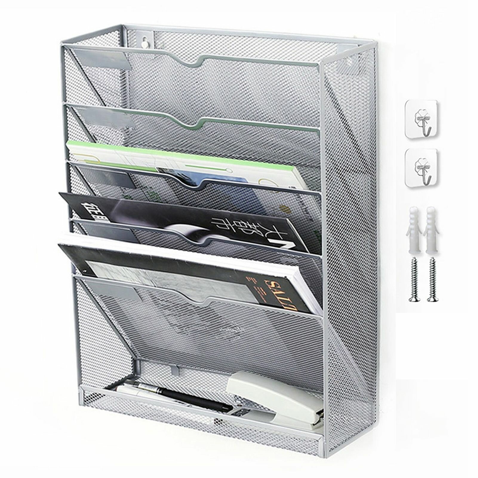 5-уровневый металлический настенный органайзер для документов и газет с этикетками, подвесной файл-холдер для удобного хранения и сортировки