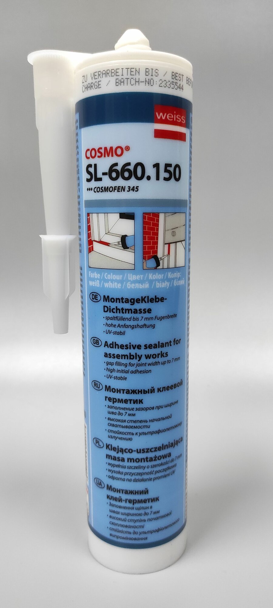 Клей-монтажная масса Cosmofen 345 жидкий пластик белый 305 г.