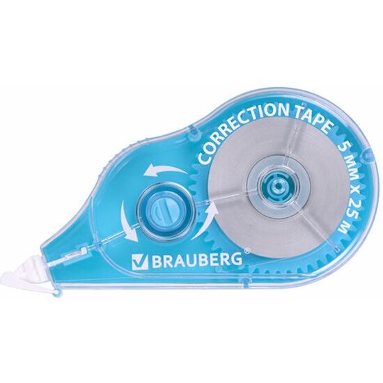 Корректирующая лента Brauberg MAXI PLUS, 5 мм х 25 м, механизм перемотки, корпус голубой, блистер, 272500