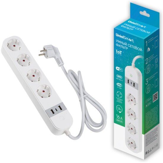 Uniel Умный сетевой фильтр Wi-Fi P-GCL4-1,8 A201/UC/WF WHITE