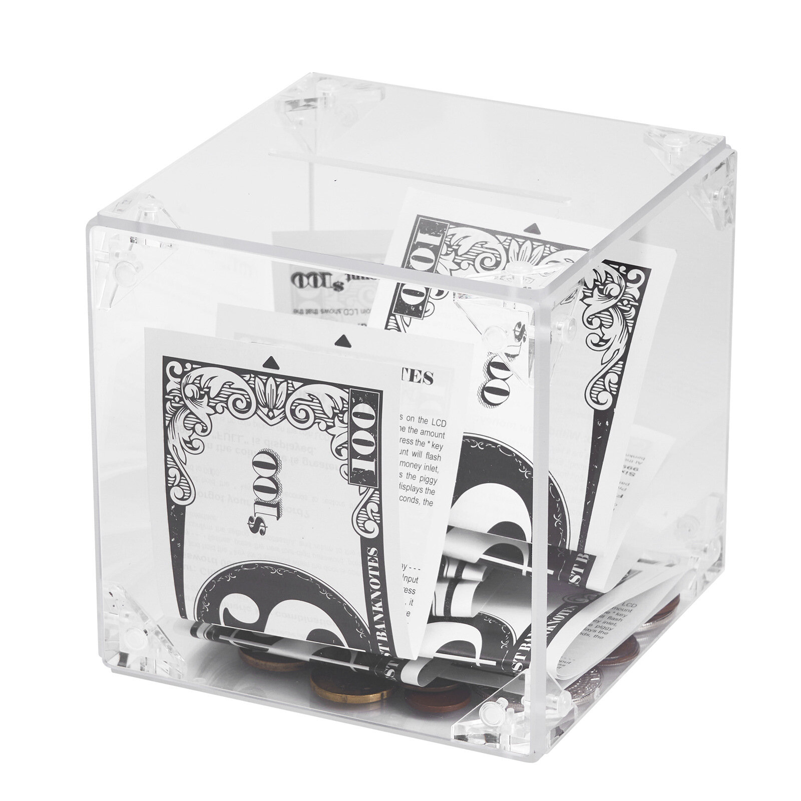 Копилка для денег из акрила, прозрачная, сборная, без замка, куб для взрослых, безопасная, неоткрываемая, из ПВХ, 18 x 18 x 18 см