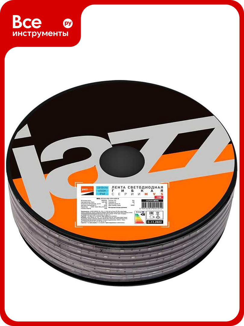 Светодиодная лента Jazzway MVS-2835/-220V 6500К W (без аксессуаров) белый (уп.100м) 5004252A, 220 В, дюралайта