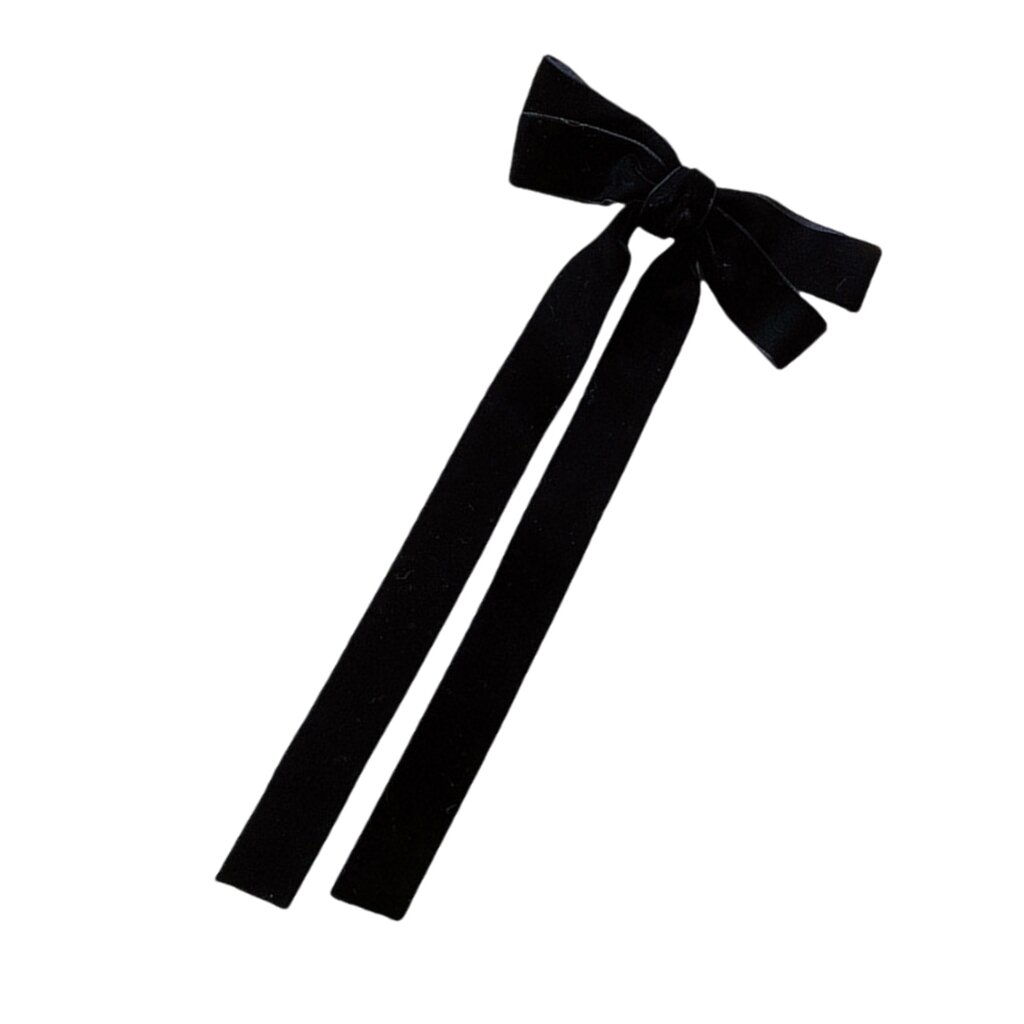 Бархатная длинная заколка-бантик из серпантина-черный