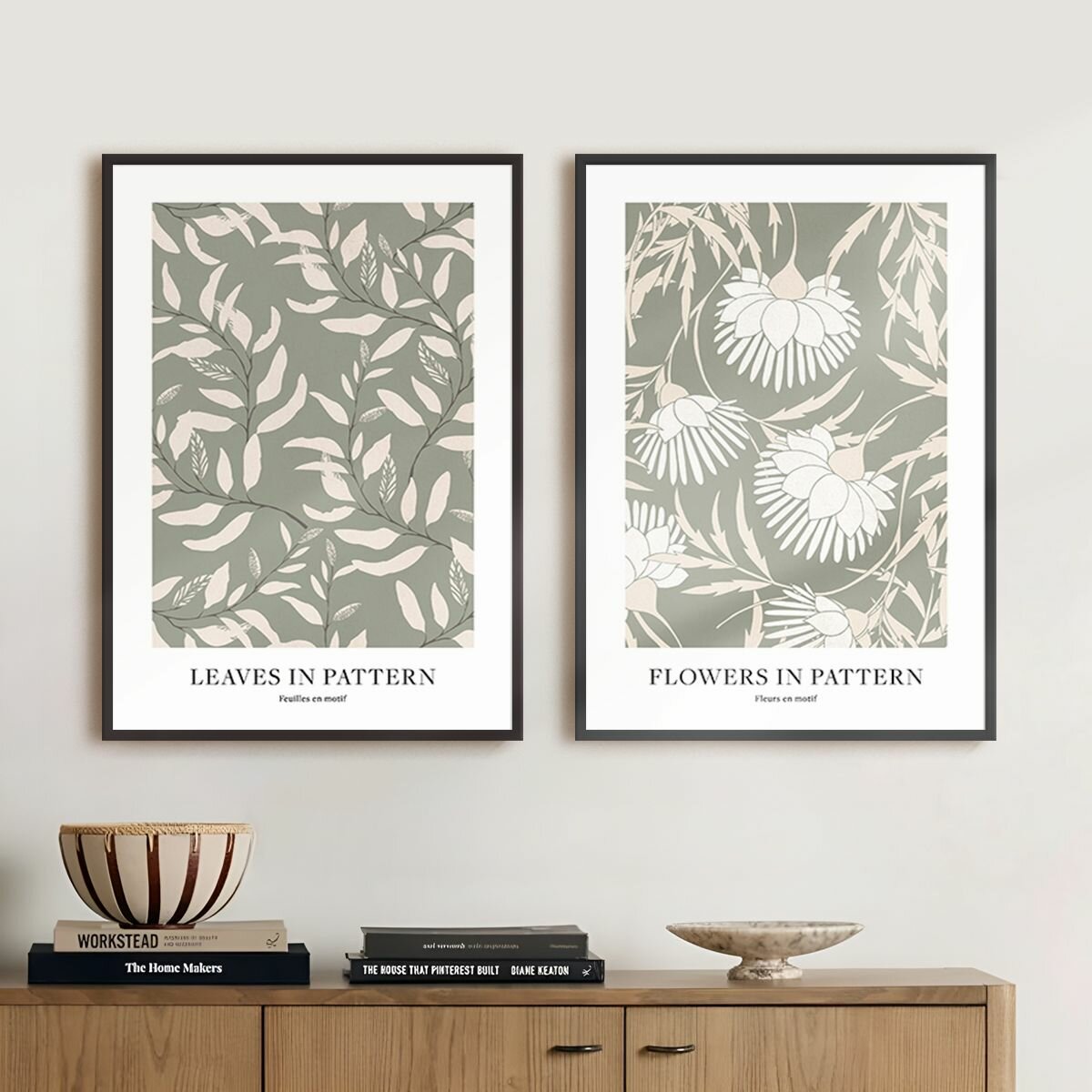 Постер 2 шт 50х70 без рамки "Цветочные узоры бежевый" набор картин для интерьера