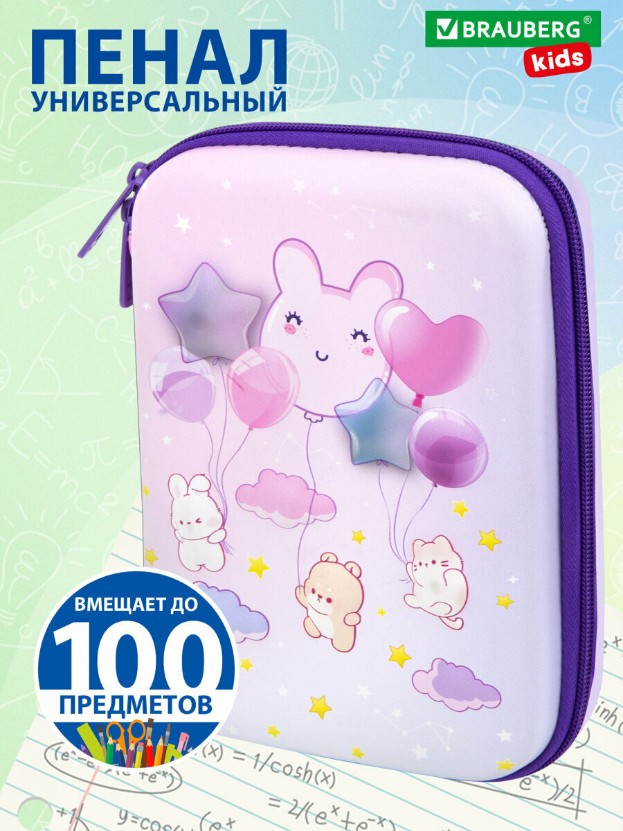 Пенал школьный большой для девочек для карандашей и ручек с 1 отделением, откидной планкой, канцелярия для школы, 22х15х4 см, Brauberg Kids, 273507