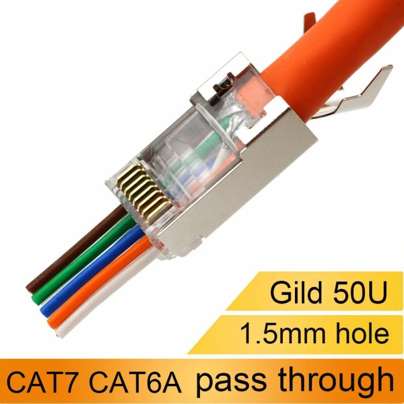 Разъем CAT7 RJ45 50U, концы кабеля CAT6A, сетевой разъем Ethernet 10G SFTP FTP, экранированный разъем LAN, проходное отверстие 1,5 мм