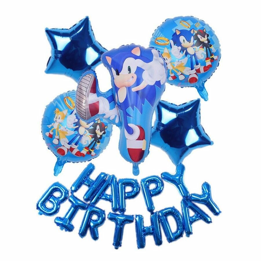 Воздушные Шары С Днем рождения Ежик Супер Соник 6шт