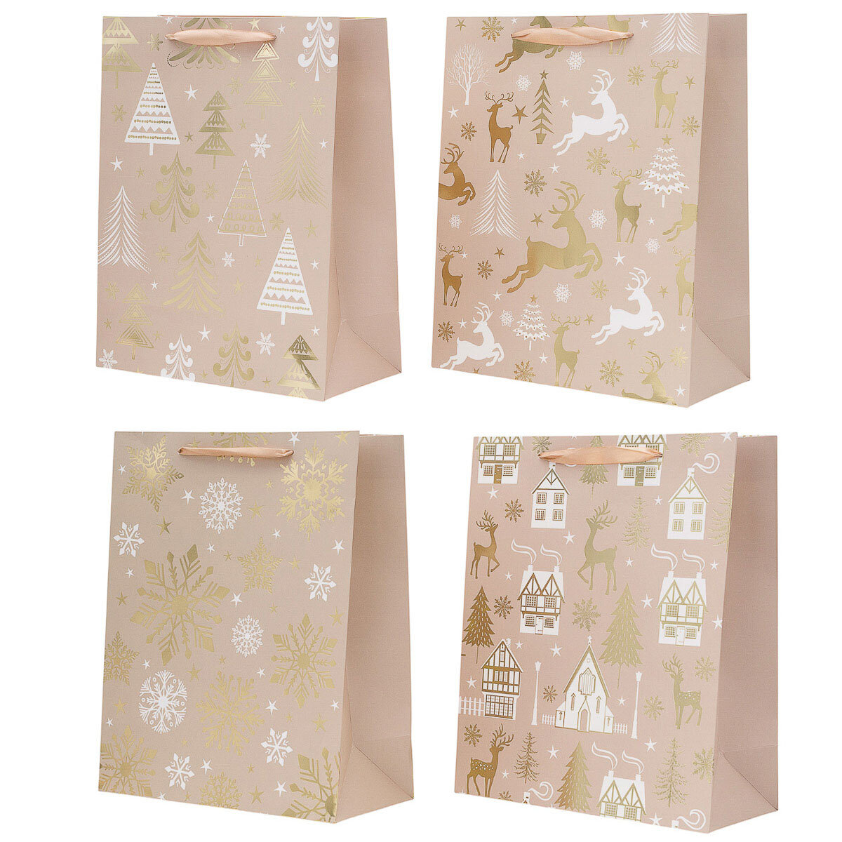 Подарочный пакет, набор новогодний, 26*32*12 см, 4 штуки, Айрис