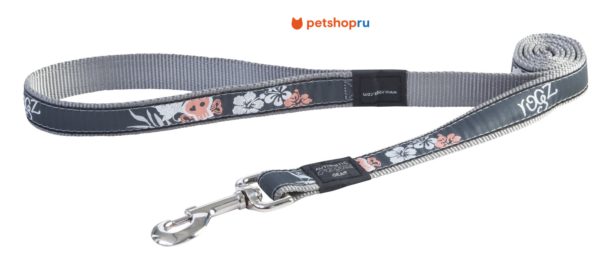 Rogz поводок, размер M, ширина 1,6 см, длина 1,4 м, "Коралловый остров"