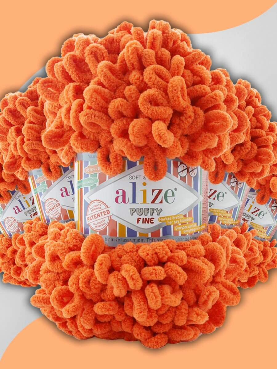 Пряжа для вязания Alize Puffy Fine цвет 06 Апельсин, 100 г / 14 м, 5 мотков