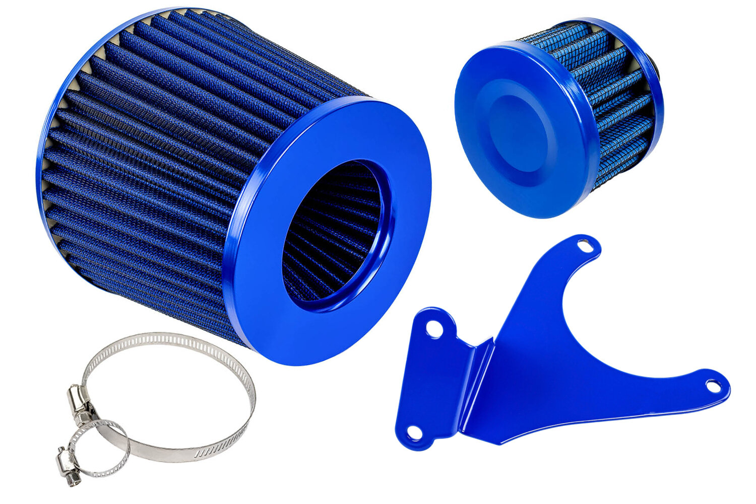 Комплект синих воздушных фильтров нулевого сопротивления (воздушный и картерных газов) MR с синим кронштейном Sal-Man для 16-клапанных ВАЗ 2110-2112, 2113, 2114 (Супер-Авто), Лада Гранта, Гранта FL, Калина, Калина 2, Приора