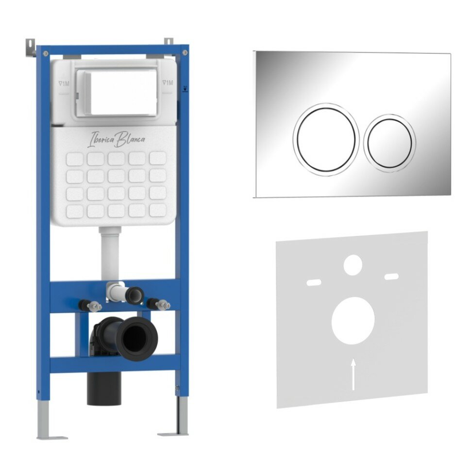 Комплект 2в1 IBERICA BLANCA инсталляция SILENCIO, кнопка смыва ESTI-O хром глянцевый (IB001.823)