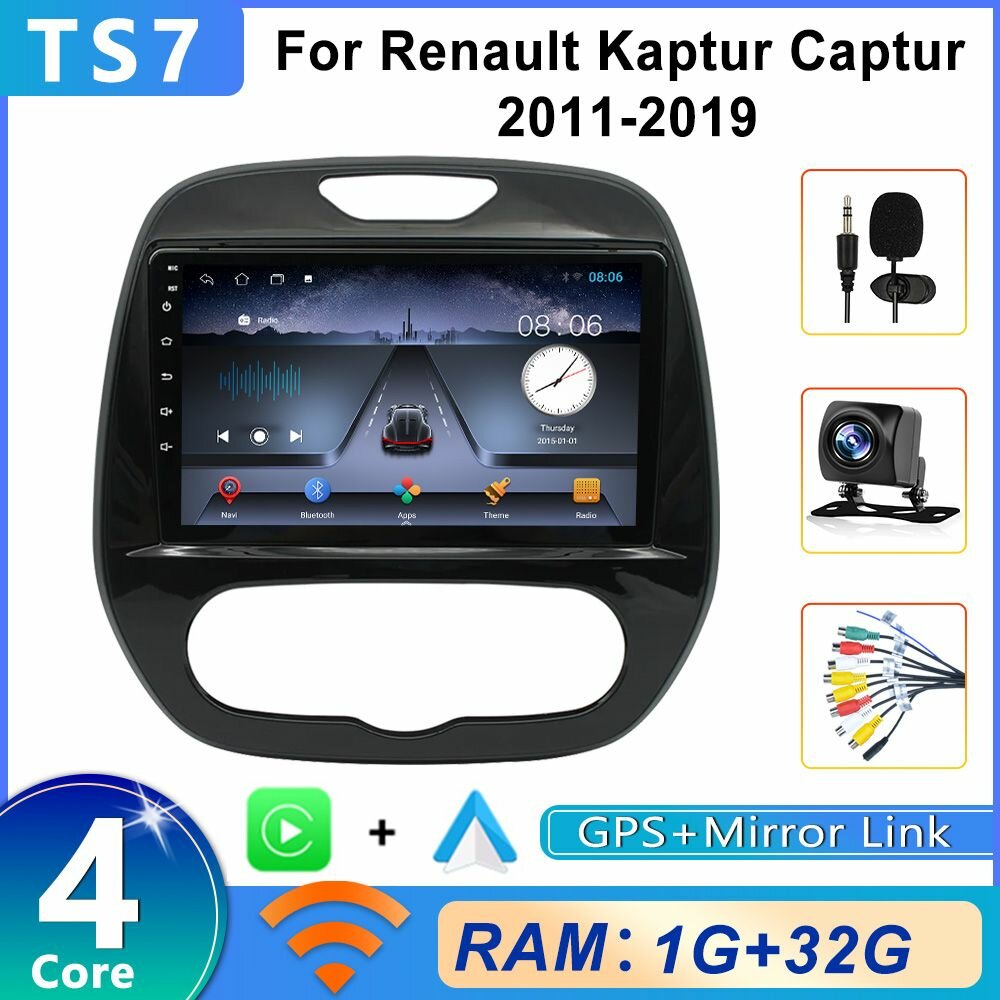 Магнитола для Renault Capture Captur2011-2019 TS7 1+32G Автомагнитола Android Bluetooth, WiFi, IPS экран, FM, AM, Сенсорные кнопки, Carplay/android auto