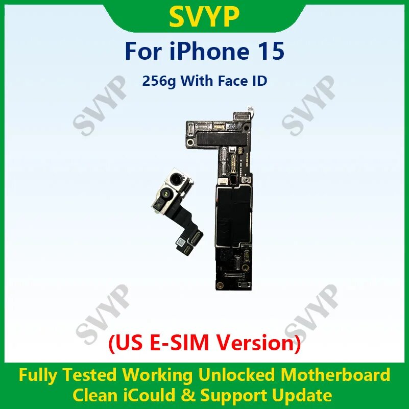 Полностью протестированная 100% рабочая материнская плата для iPhone 15 Pro Max, материнская плата с разблокированным и очищенным Face ID iCloud, американская версия E-SIM 15 256g Face ID
