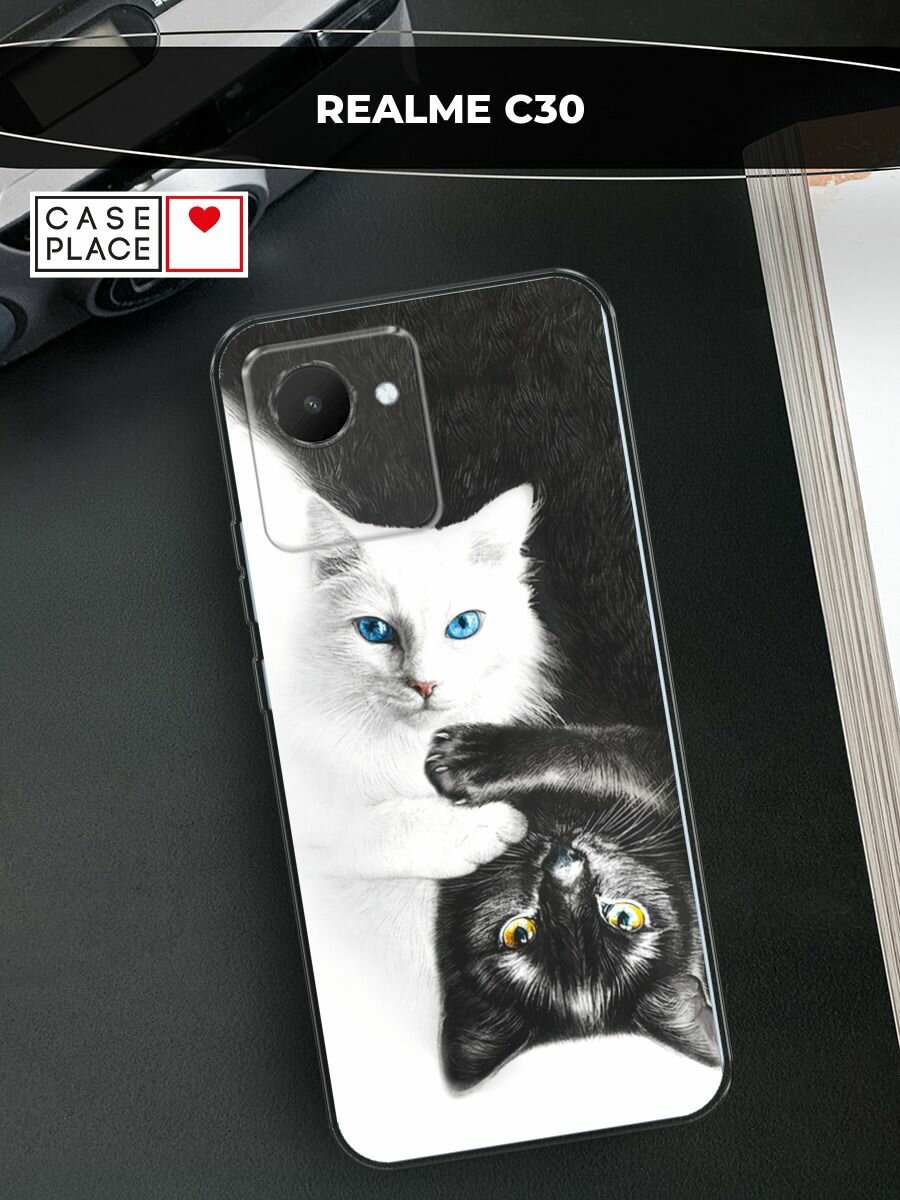 Силиконовый чехол на Realme C30 / Реалми C30 с принтом "Коты Инь-Янь"