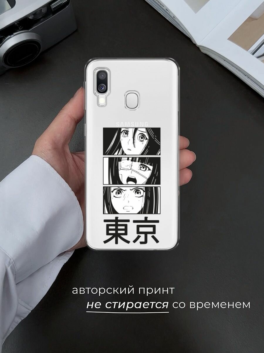 Чехол на Samsung Galaxy A40 / Самсунг Галакси А40 с принтом "Tokyo girls", прозрачный — фото 1