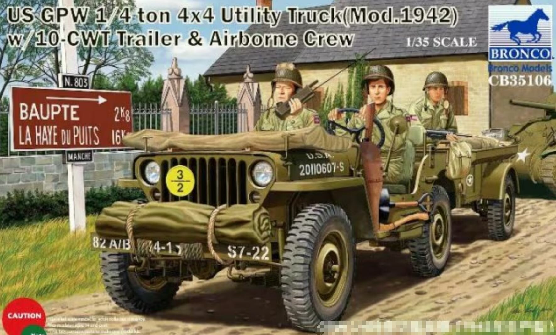 Bronco 1/35 35106 GPW 1/4 тонны 4x4 коммунальный грузовик с прицепом и воздушным экипажем