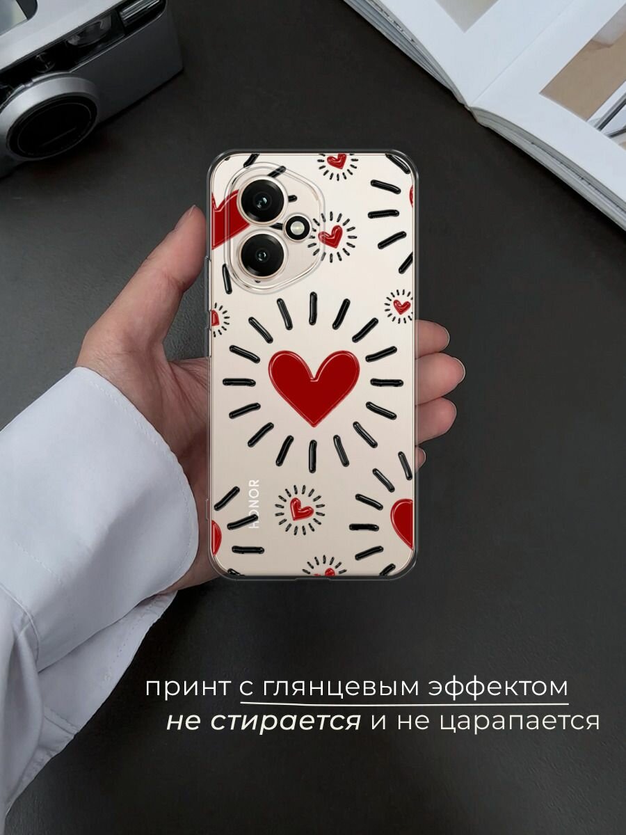 Чехол на Honor 400 / Хонор 400 с принтом "Бордовые сердца паттерн" — фото 1