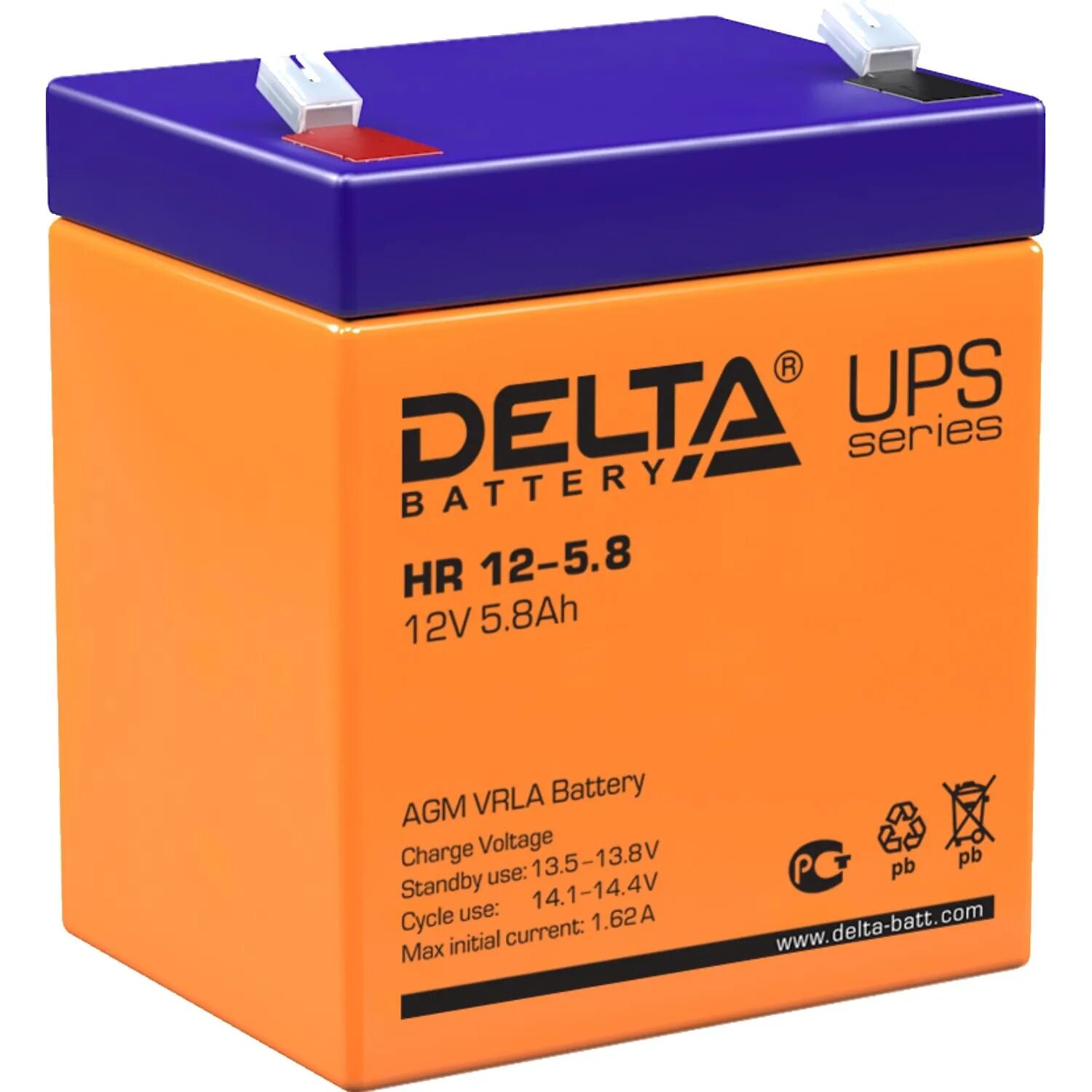 Аккумуляторная батарея DELTA для ИБП, HR 12-5,8 12В, 5,8, F2, 90х70х101 мм