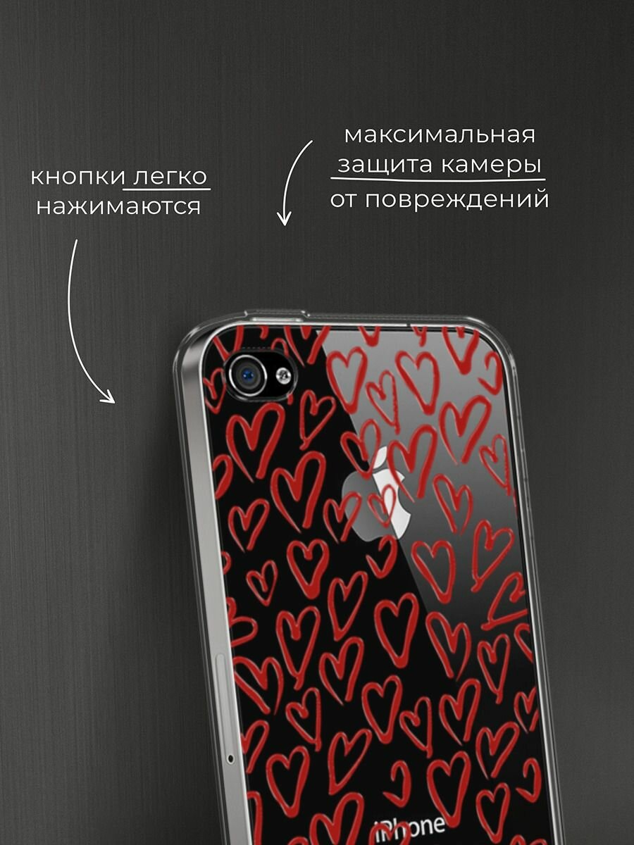 Чехол на Apple iPhone 4/4S / Айфон 4/4S с принтом "Легкие бордовые сердечки" — фото 1