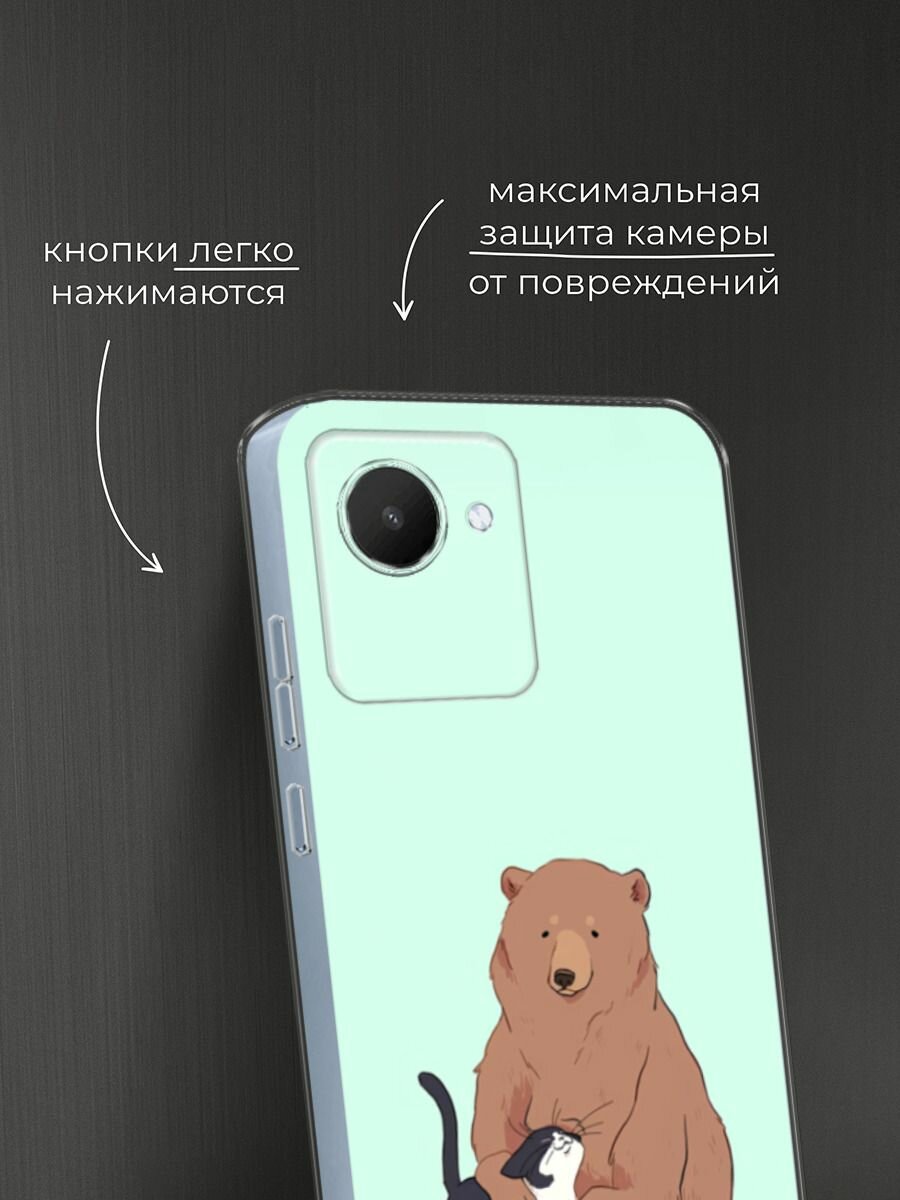 Чехол на Realme C30 / Реалми C30 с принтом "Медведь и кошка дружба" — фото 1
