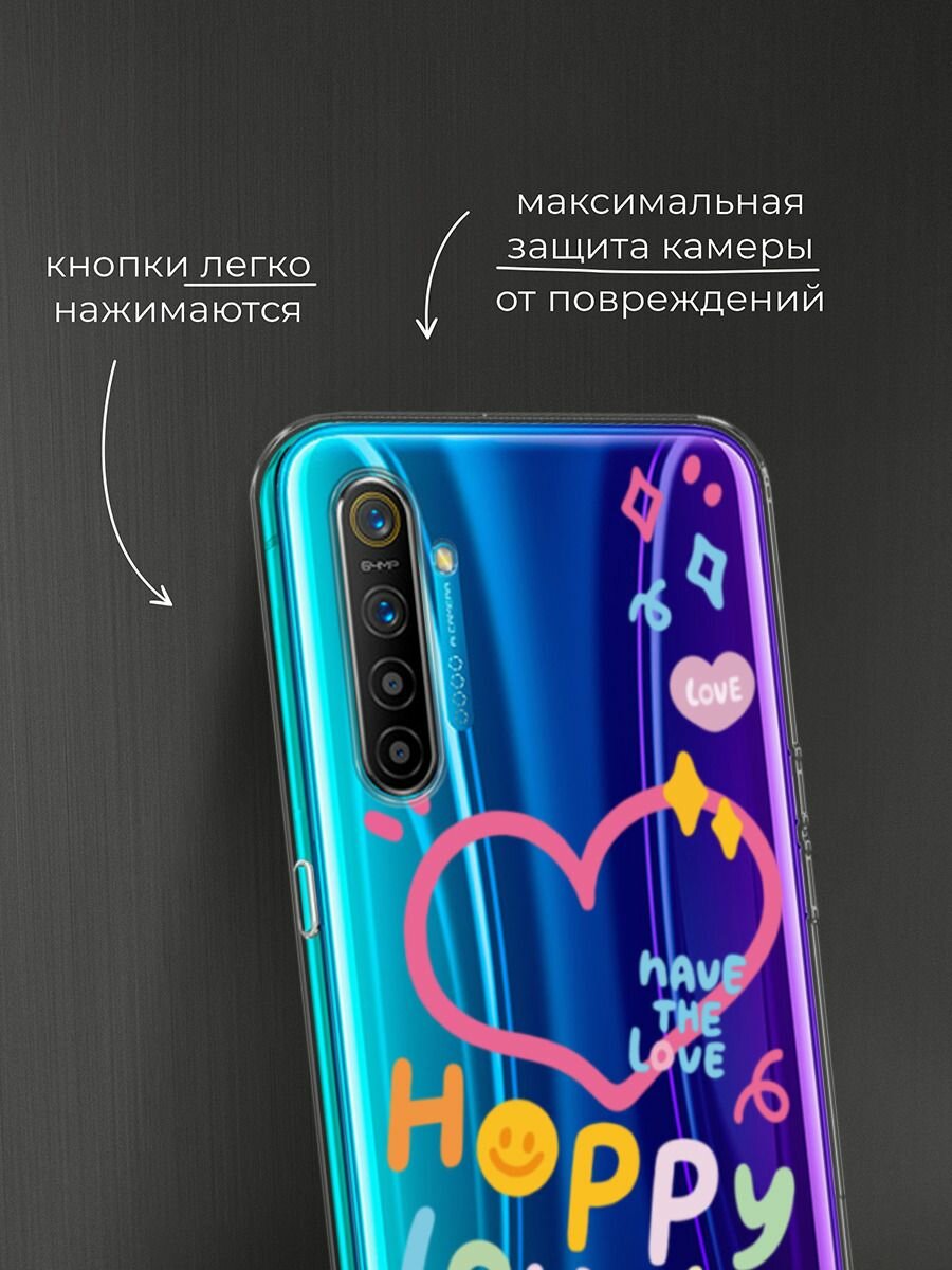 Чехол на Realme XT / Реалми XT с принтом "Happy lovely", прозрачный — фото 1