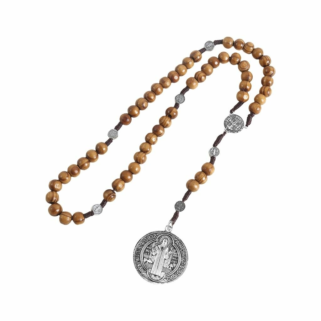 Ожерелье из плетеных деревянных бусин с четками и медалями распятием помилования для христиан-католиков, молитвенная цепочка, религиозное причастие
