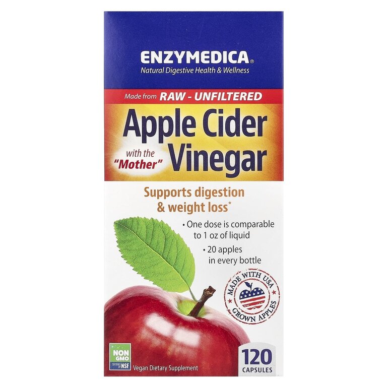 Enzymedica Яблочный уксус в капсулах, Apple cider vinegar 120 капсул