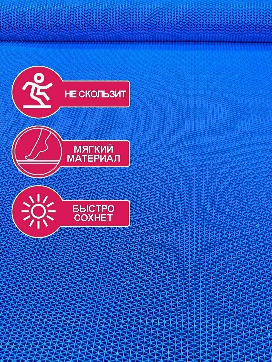 Покрытие защитное противоскользящее "Зиг-заг" для бассейна, бани, коридора (4,5 мм) 90х350 см, синий