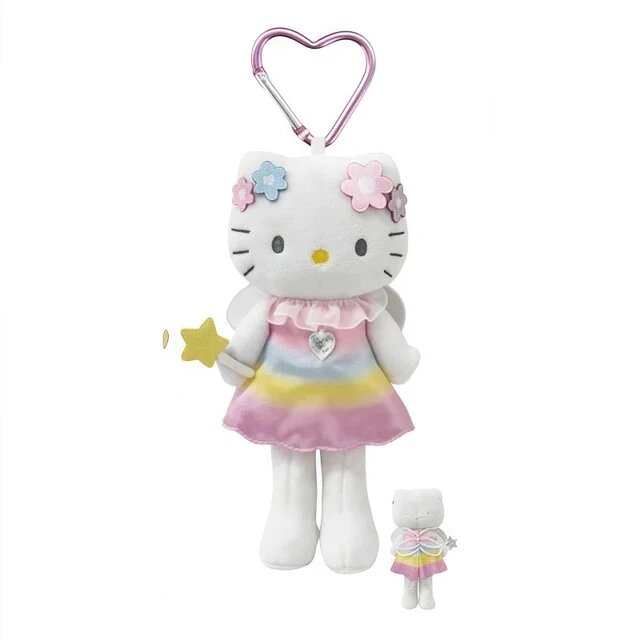 Длинноногая плюшевая игрушка Sanrio черного цвета Hello Kitty, милый мультяшный брелок на рюкзак, кавайный брелок, подарок на день рождения девочки.