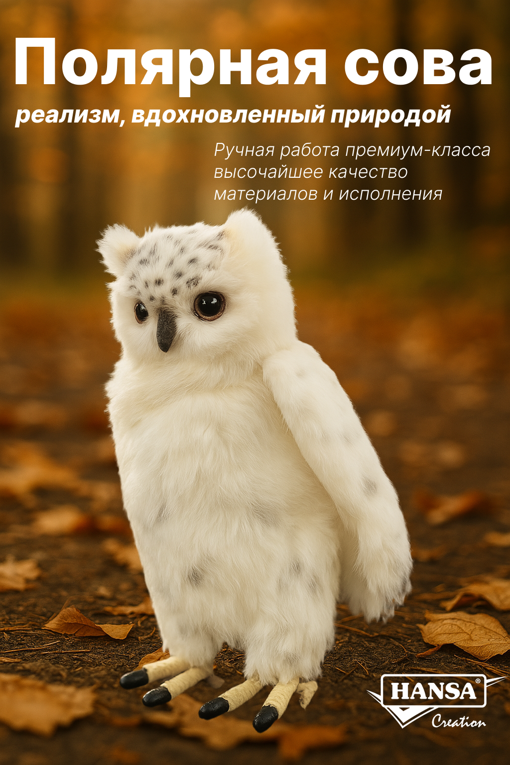 Реалистичная мягкая игрушка Hansa Creation 3836 Полярная сова, 33 см