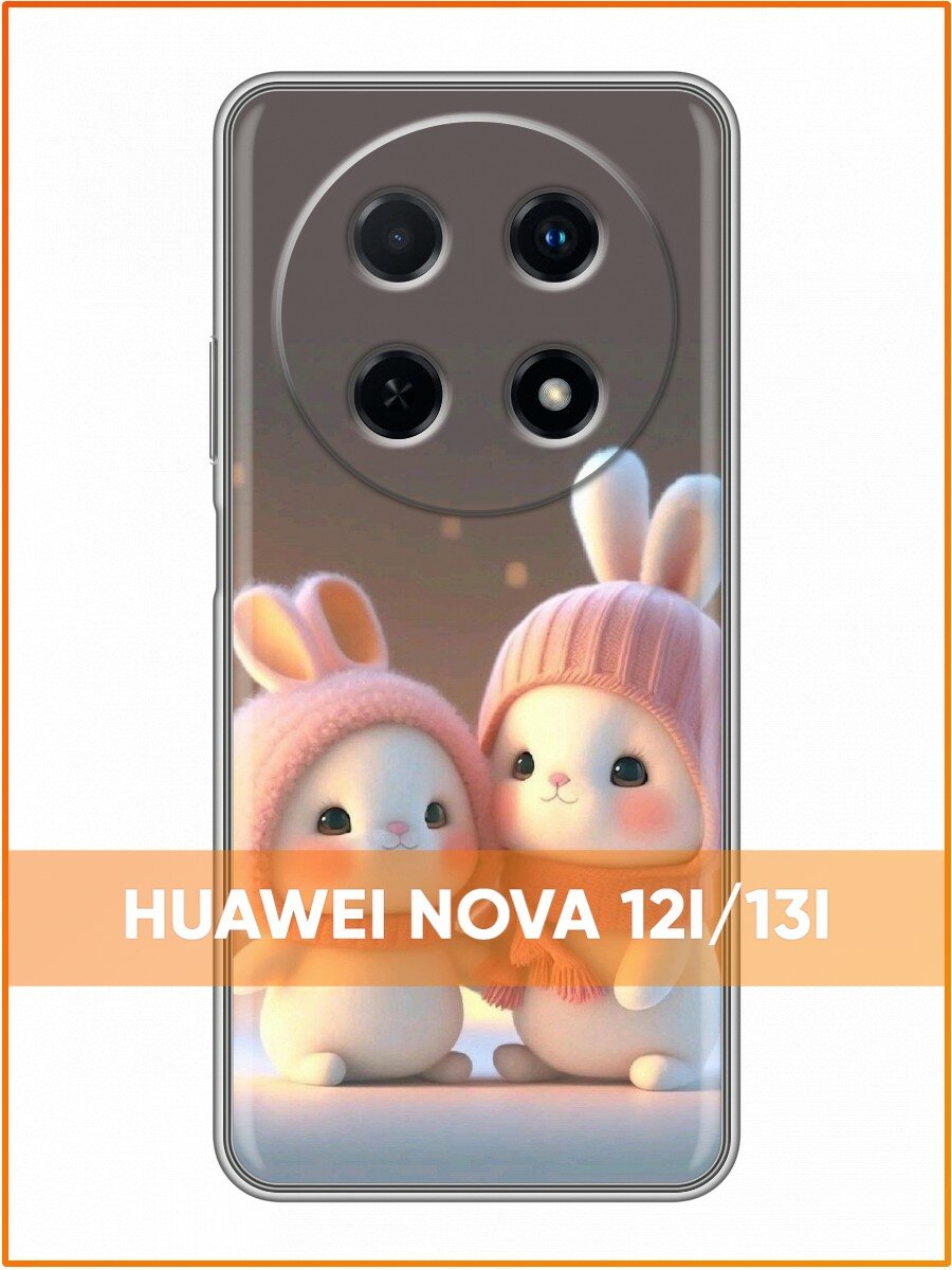 Чехол для Huawei Nova 12i, Nova 13i с принтом для девочек с зайчиками (Хуавей Нова 12и 12ай, Нова 13и 13ай)