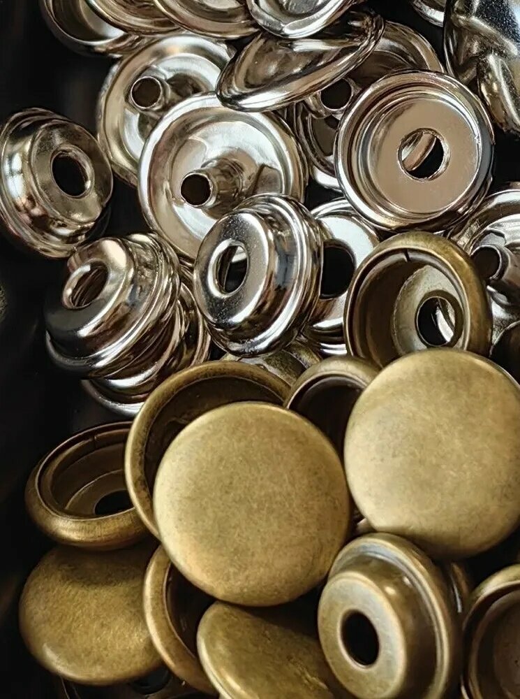 Кнопки металлические для одежды и кожи с ручным прессом и насадками для установки, набор "Никель и антик" , 100 штук