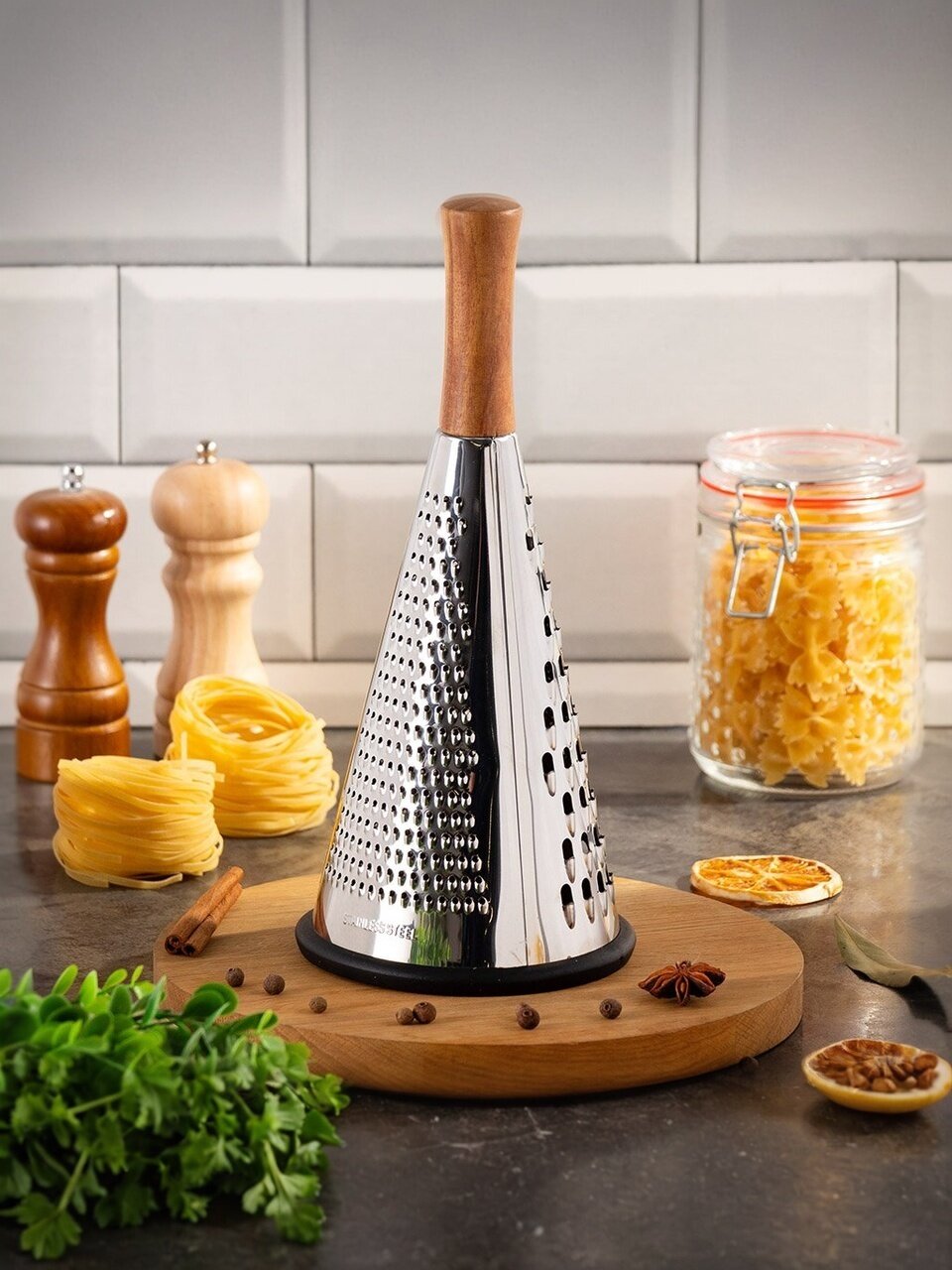 Терка 3 грани, 30х13 см, нержавеющая сталь, деревянная ручка, Y4-8037