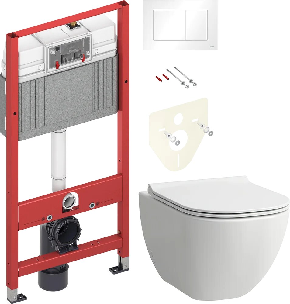 Комплект 2 в 1 Унитаз подвесной Laufen Basal 8.66E1.0.000.000.1 / Инсталляция с кнопкой TECE Base 9400413 цвет белый