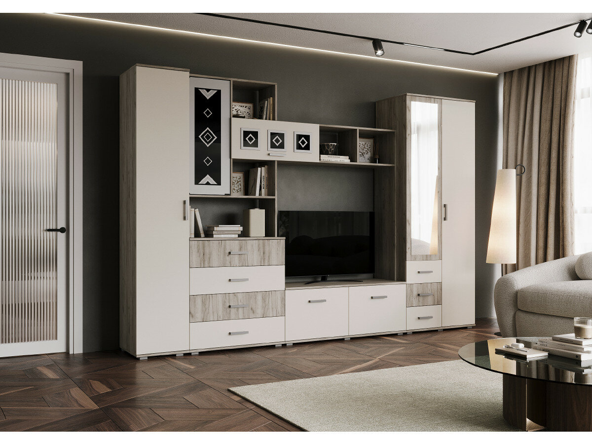 Модульная гостиная, композиция 2, современная, Крафт серый/Кашемир