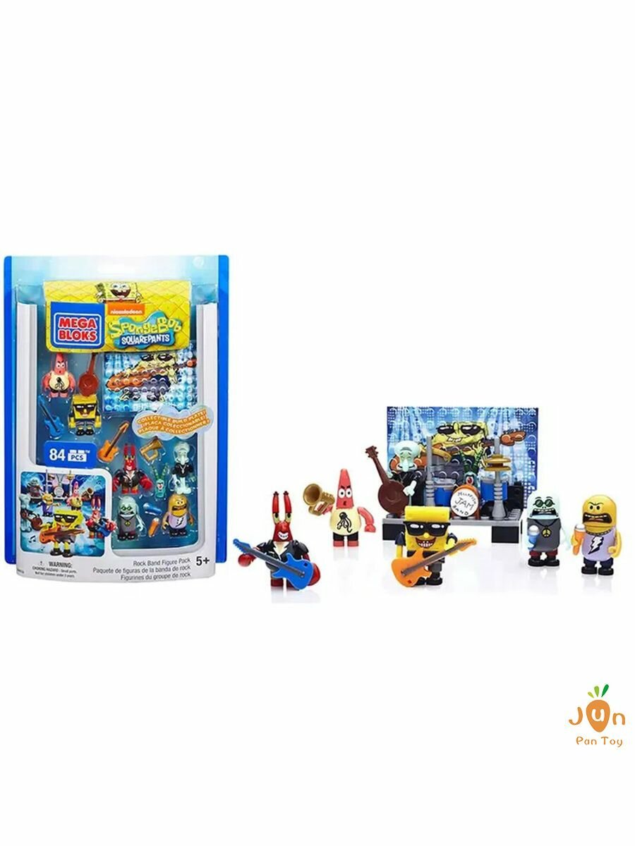 Mega Bloks SpongeBob SquarePants Rock Band Figure Pack / детские игрушки, набор Губка Боб Рок-группа, с куклами и аксессуарами, подходит для детей от 5 лет и старше