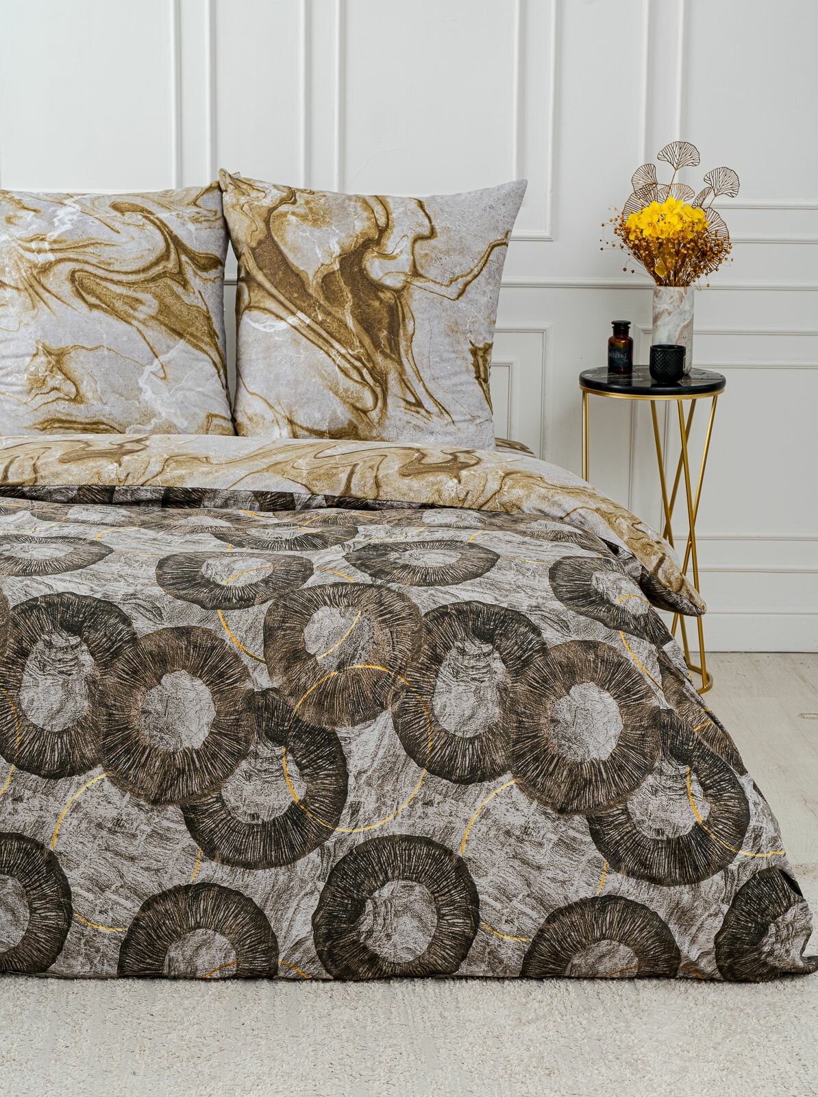 Постельное белье 2 спальное LOVEBERRY из перкаля, простыня на резинке 160х200