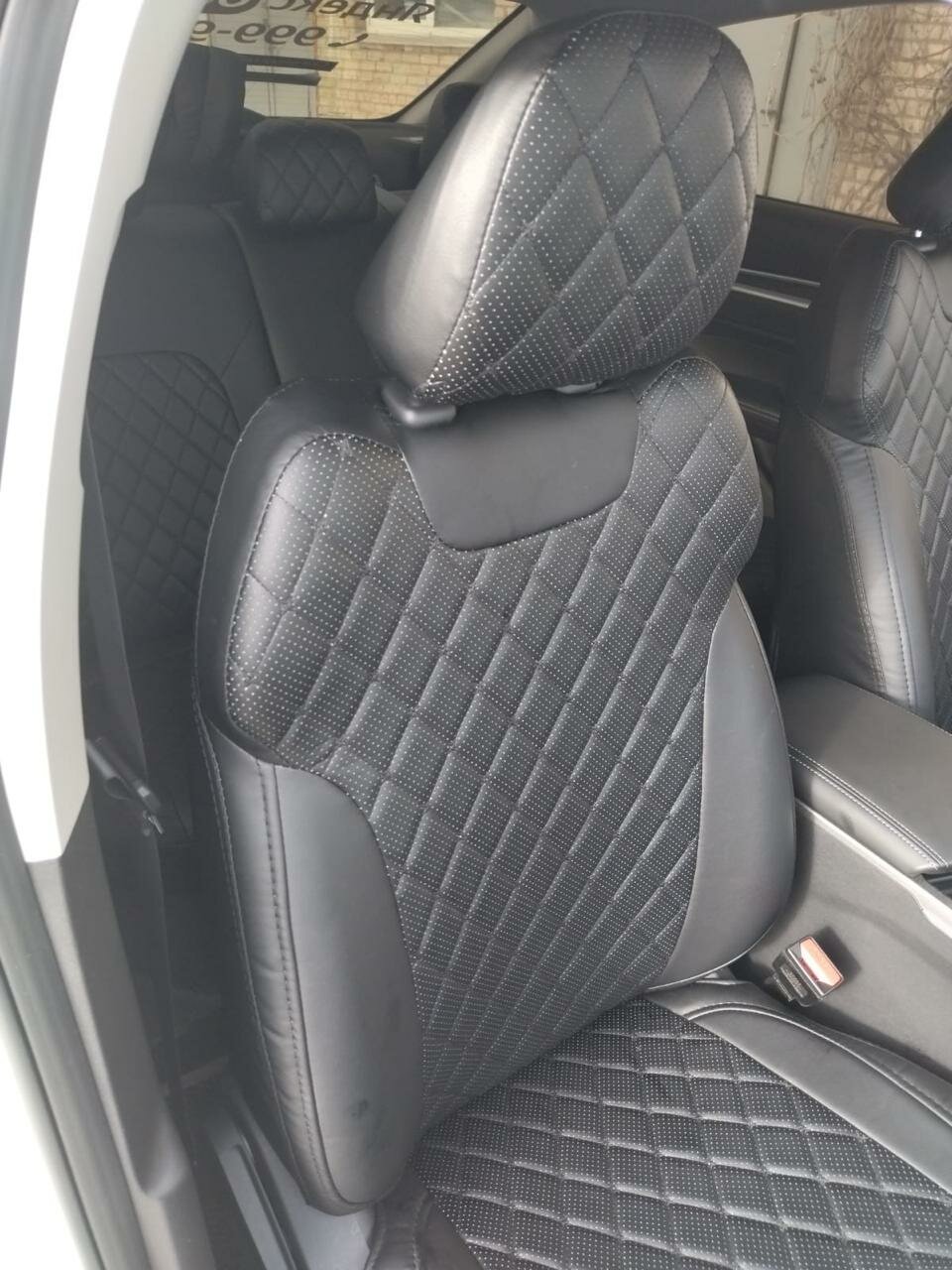 Комплект чехлов ELITE для Geely Emgrand II с 21г. / Belgee S50 с 24г. Экокожа, ромб, черный, черная строчка.