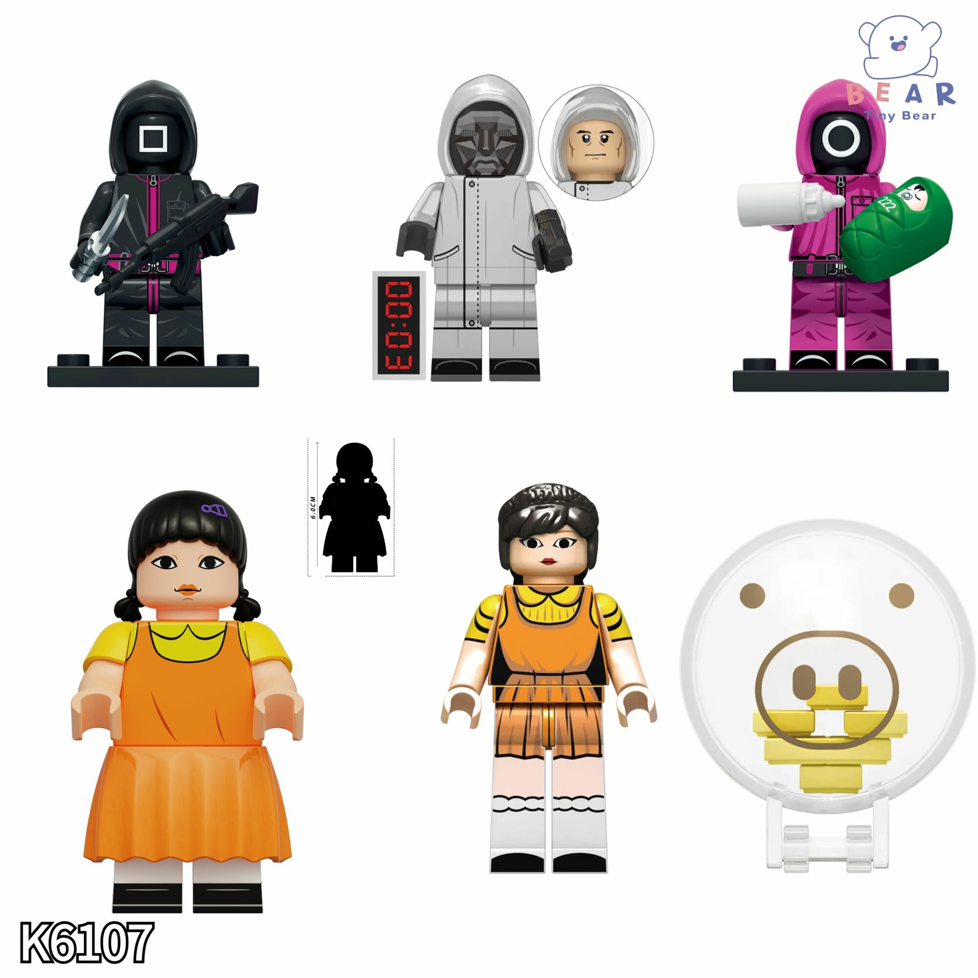 Модель минифигурки персонажа из строительных блоков для игры в кальмара, квадратная/треугольная/круглая минифигурка из строительных блоков для игры в кальмара, совместимы с легo конструкторами